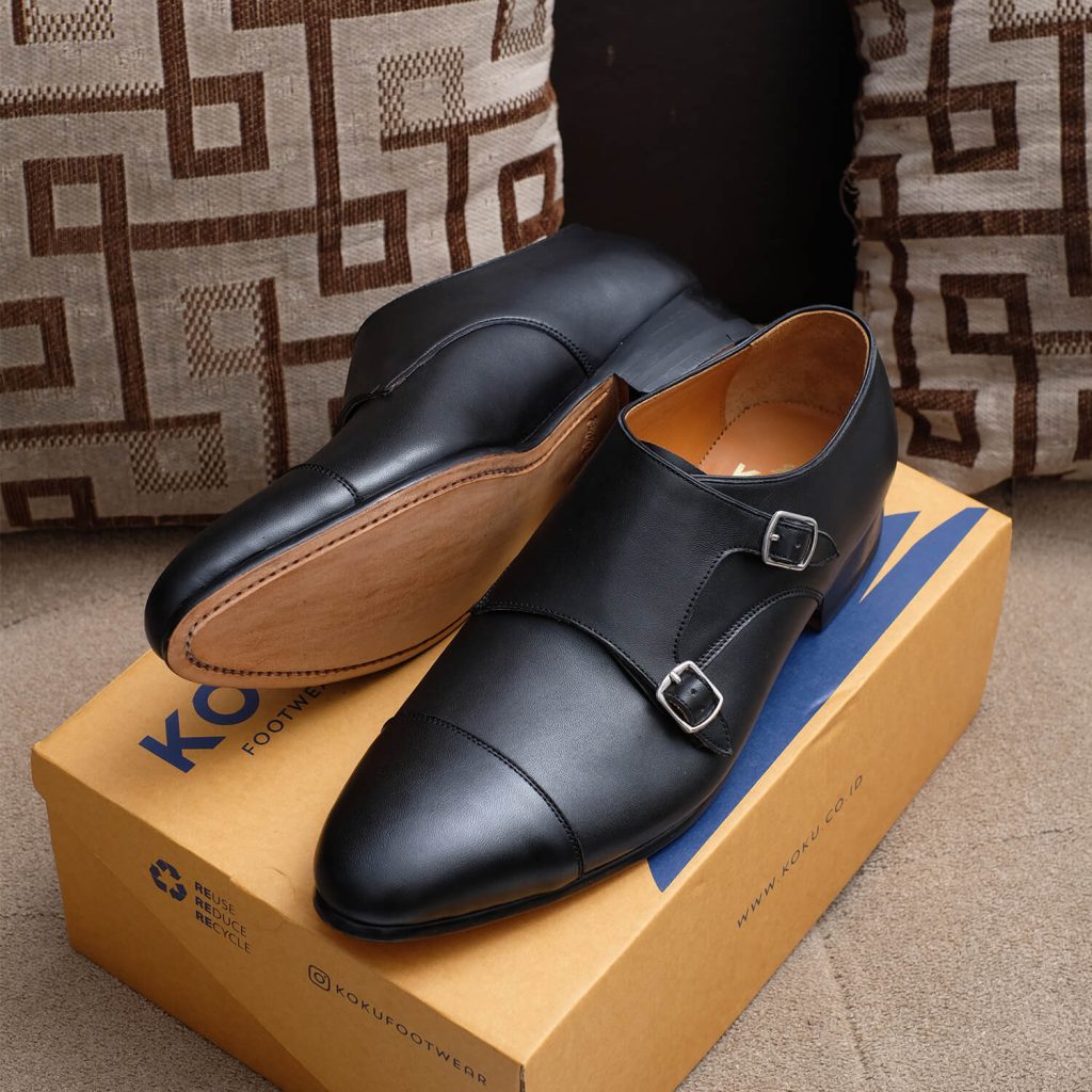 Edward Classic Black | Cap Toe Double Monk Strap – Koku Footwear